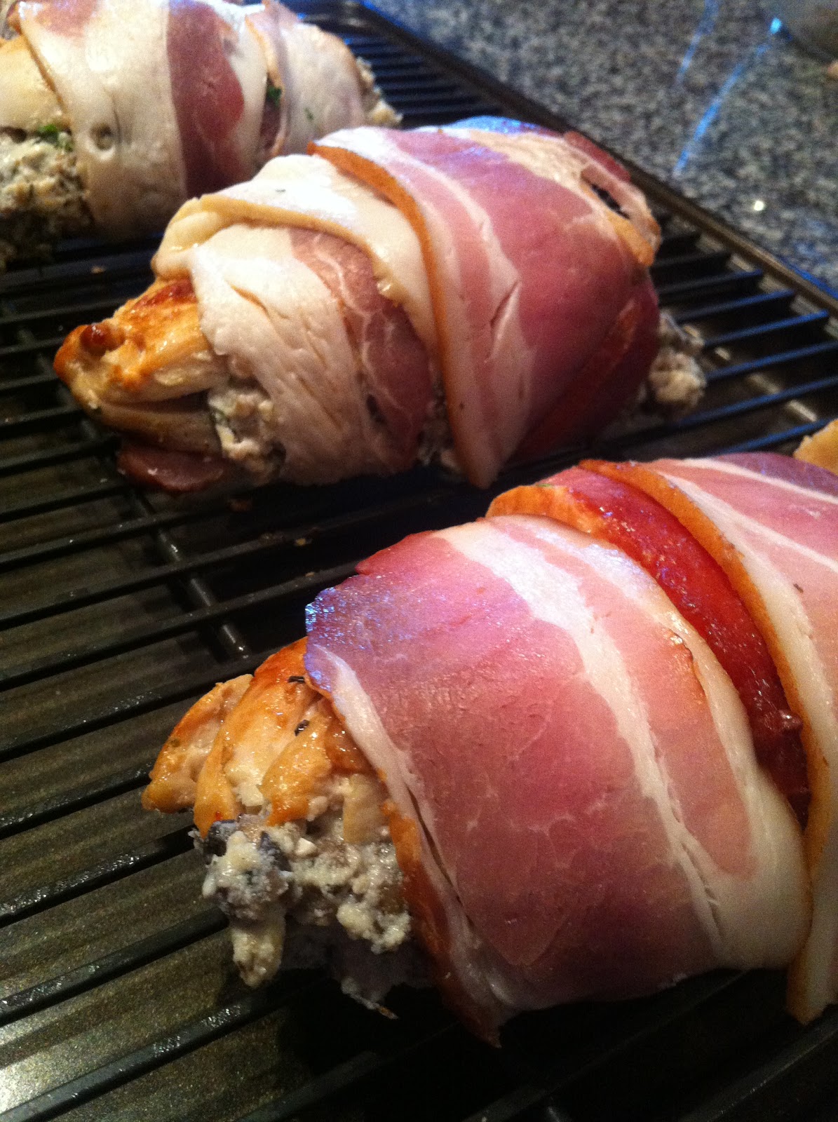 Bacon Wrapped Chicken Stuffed W/ Mushroom Ricotta - Peace Love and Low Carb